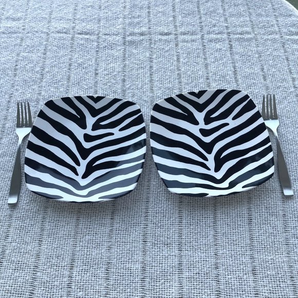 222 Fifth | Kitchen | 2 Square Zebra Black Porcelain Salad Plates By ...